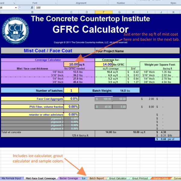 Easy-to-use GFRC Mix Calculator | Concrete Countertop Institute